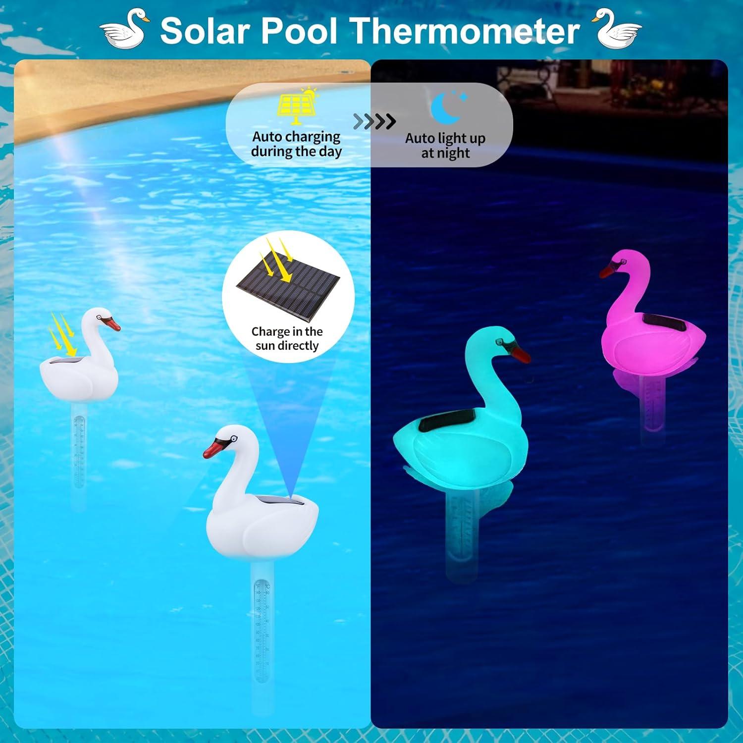 Kingsom Solar Floating Pool Thermometer with Color-Changing Swan Light ...