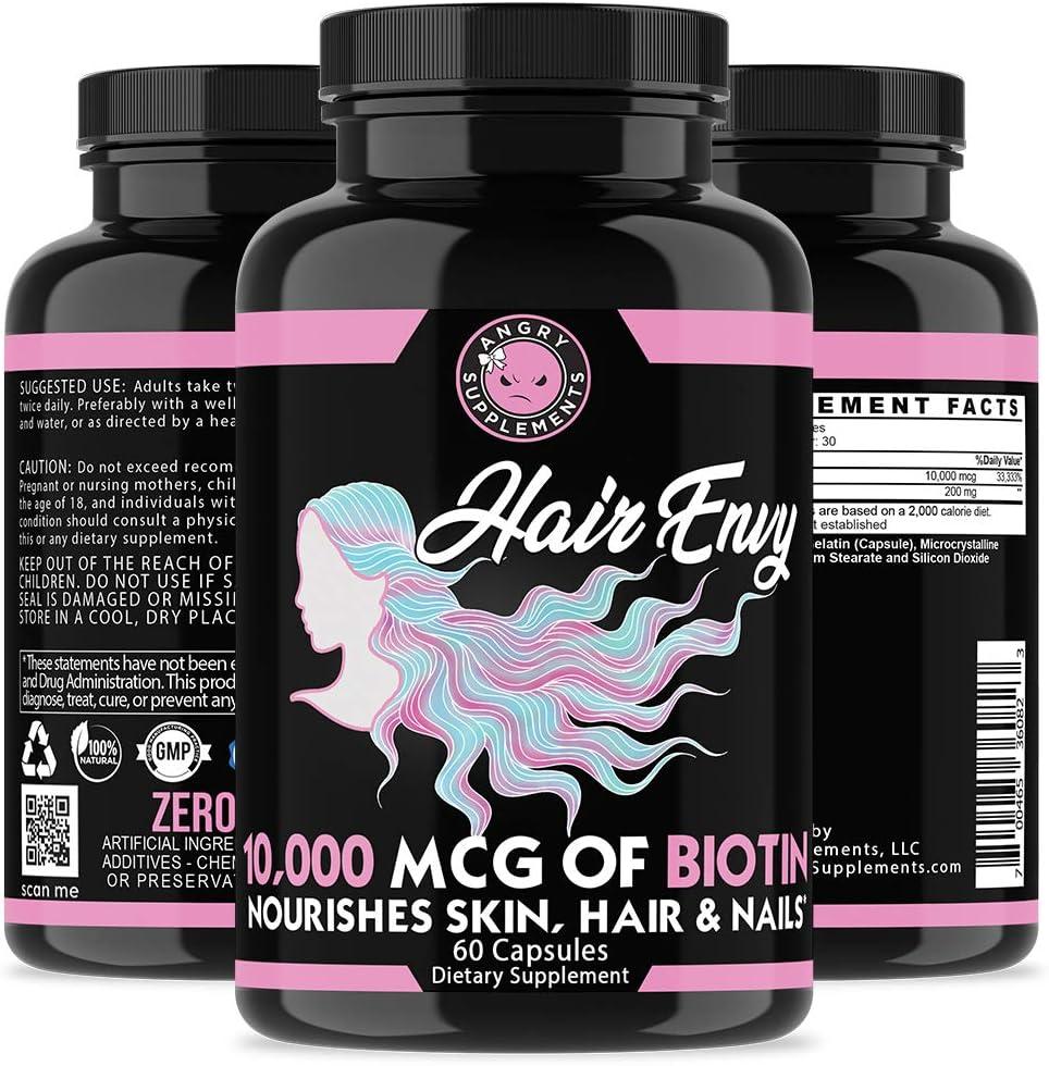 Angry Supplements Hair Envy - 10,000mcg Biotin & Keratin - Hair Growth ...