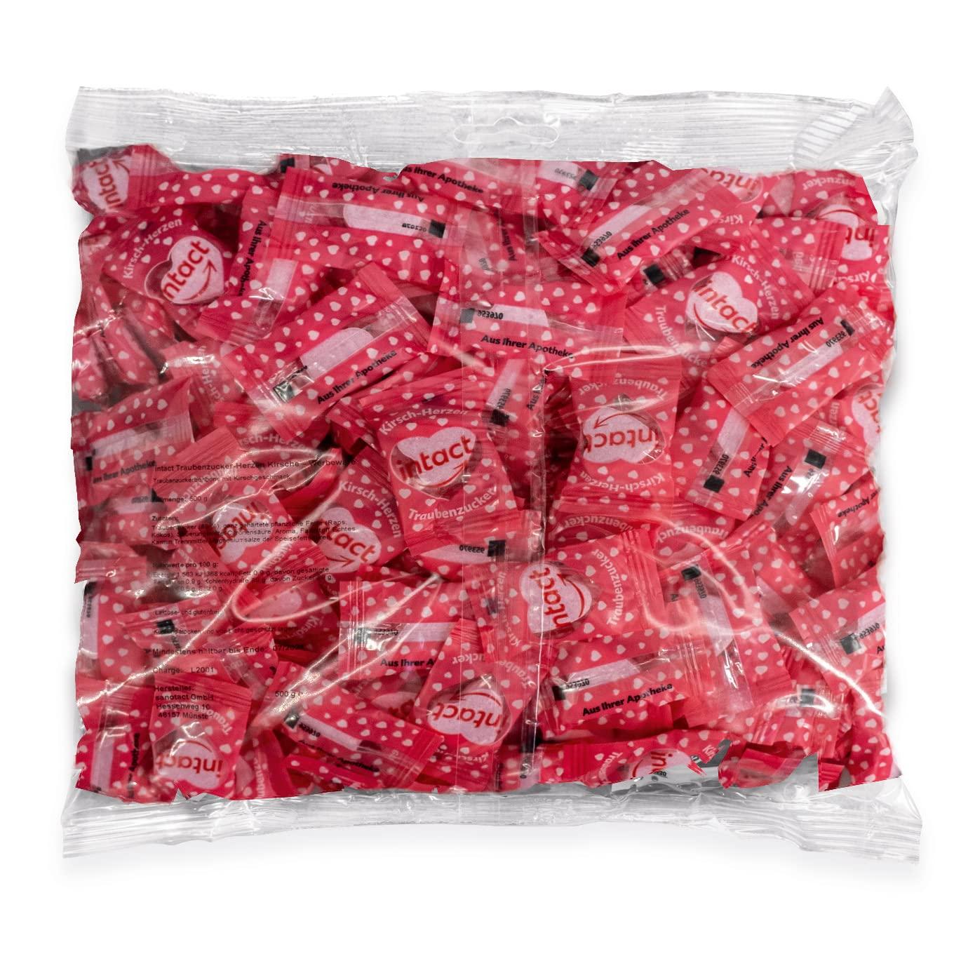 Intact Cherry Hearts Glucose Candies - 500g Individually Wrapped Treats ...