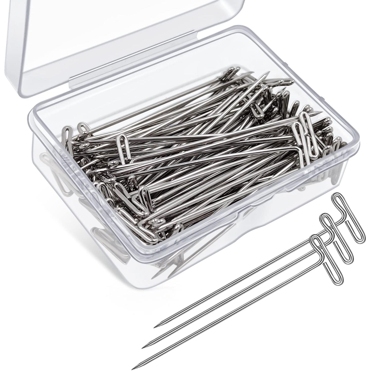 100 Pack 2 Inch Wig T-Pins with Plastic Box - Silver Steel T-Pins for ...