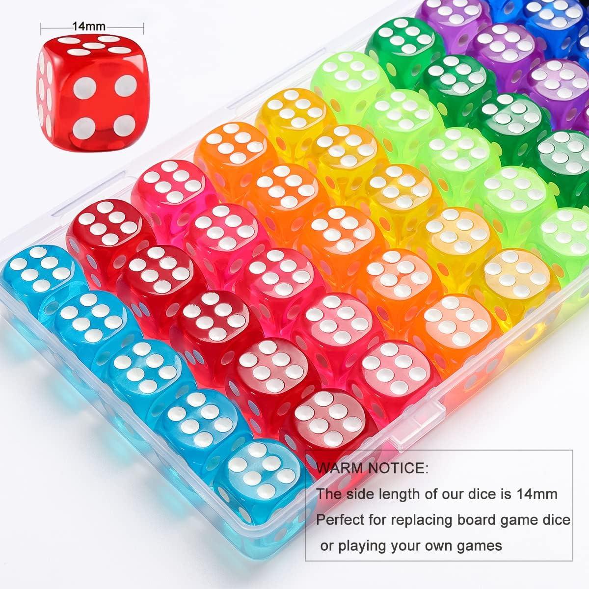 50 Pieces 14mm Colored 6 Sided Dice for Board Games and Math Learning ...