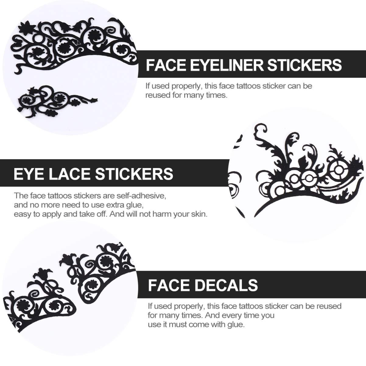 KALLORY 5 Pairs Temporary Lace Eye Tattoos for Halloween Party - Black