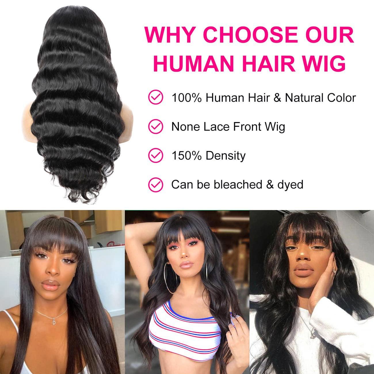 20 Inch Body Wave Human Hair Wig with Bangs - A ALIMICE Glueless ...