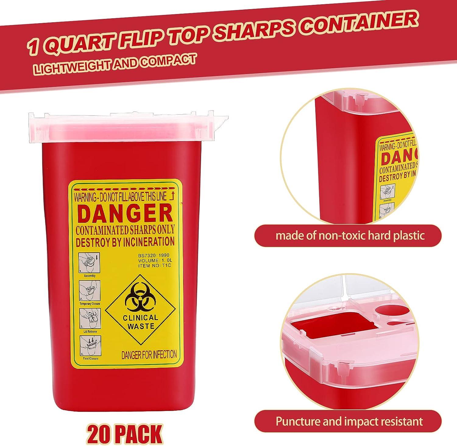 20 Pcs 1 Quart Flip Top Sharps Container - Small Portable Disposal Bin ...