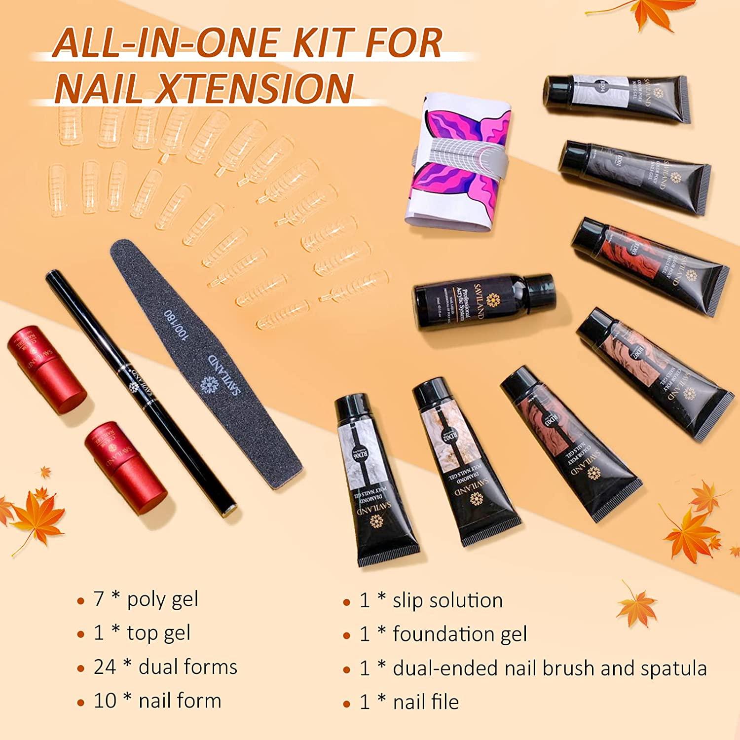 Saviland Poly Gel Nail Kit - 7 Glitter Colors with Slip Solution ...