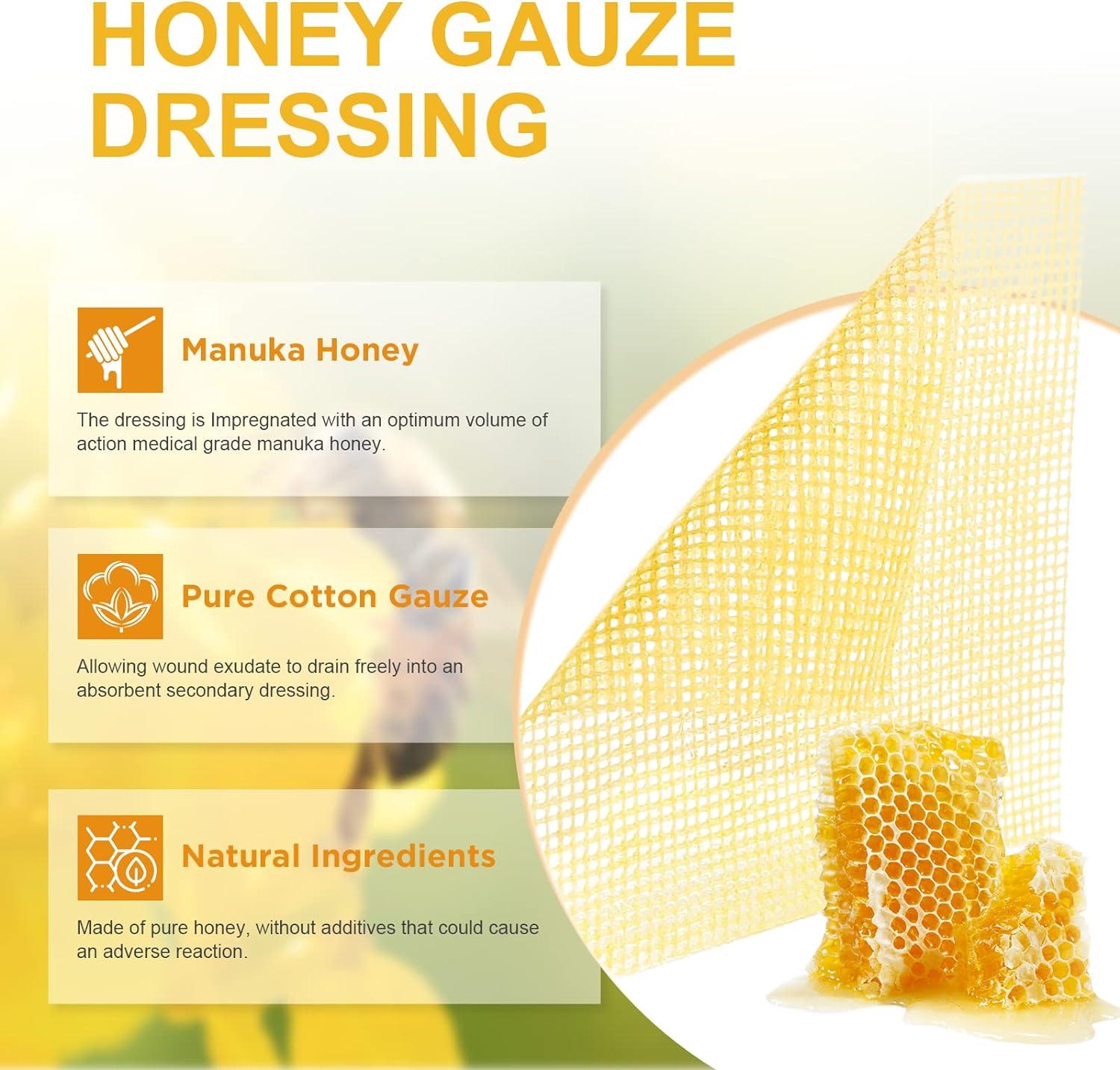 Ceeport Honey Gauze Wound Dressing 4x4 - Medical Grade Manuka Honey Bandages for Burns ...
