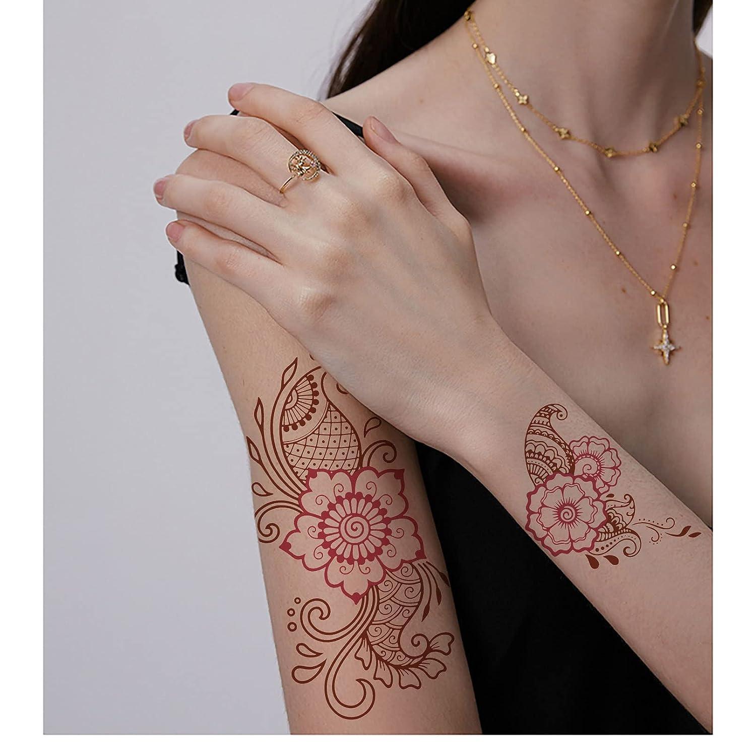 Aresvns Henna Tattoo Stickers - 9 Sheets, Waterproof Brown Designs for ...