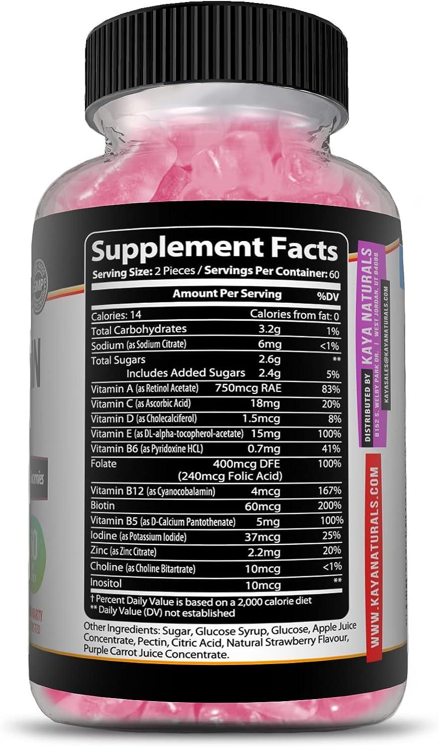 Kaya Naturals Adult Multi Vitamin Gummy 120 Count with Biotin, Vitamin ...
