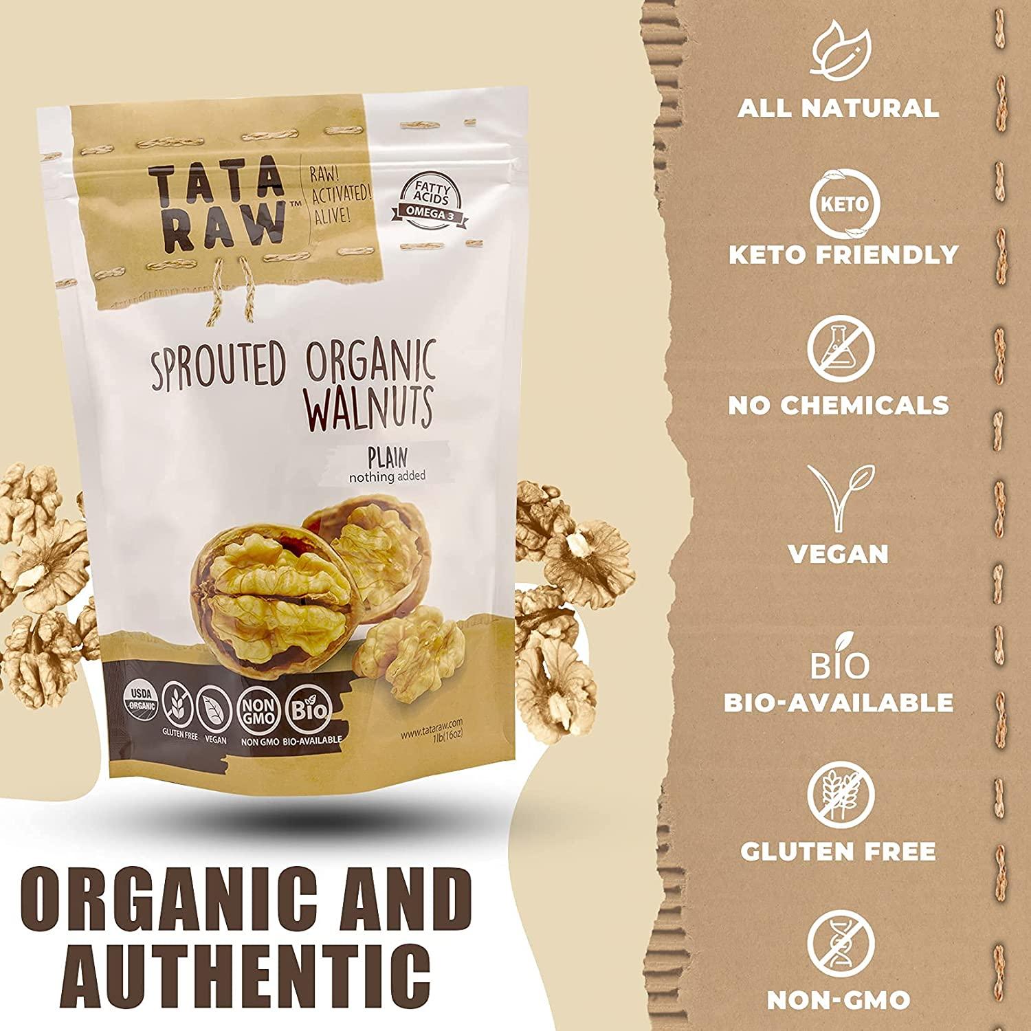 Organic Sprouted Walnuts - Plain, Raw & Air Dried - 1 lb Pack - TATA ...