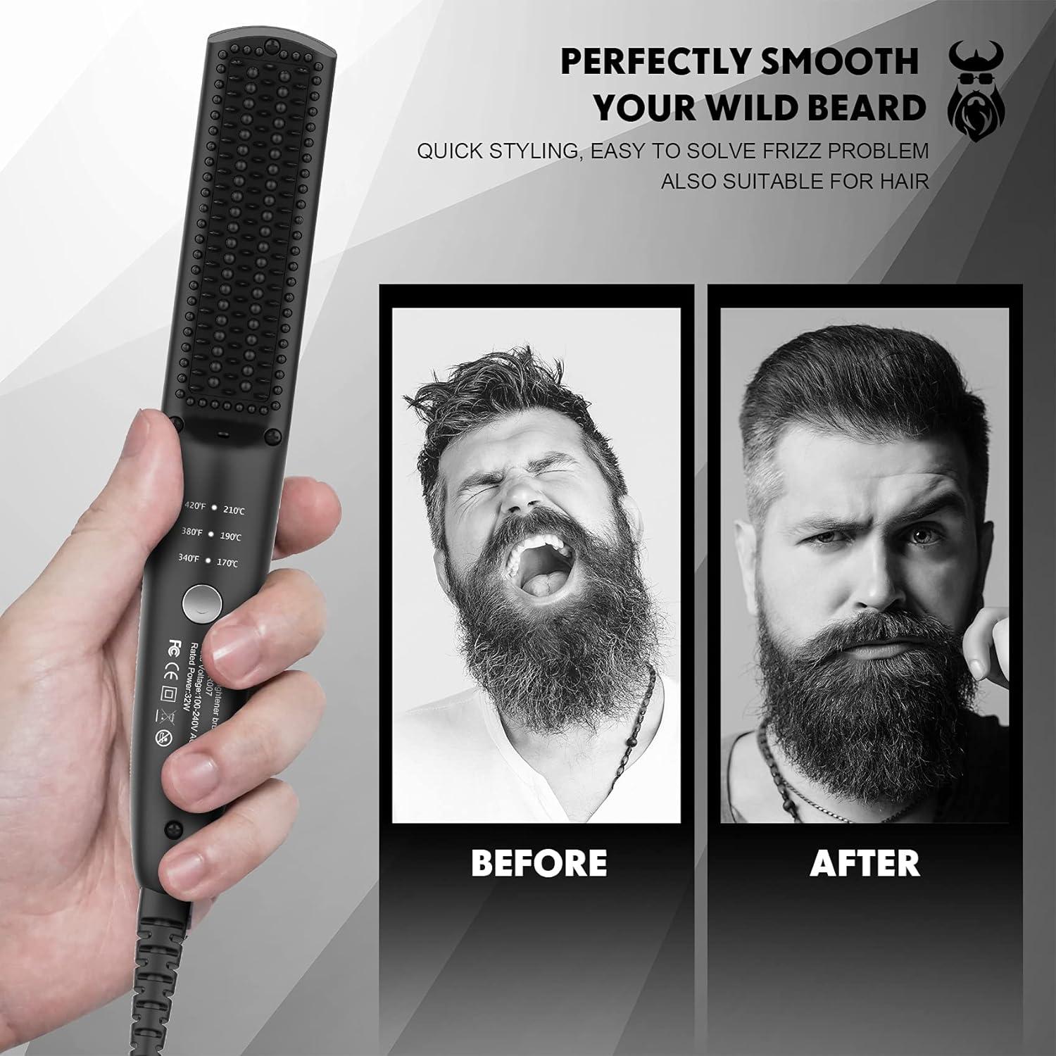 Vikicon Electric Beard Straightener for Men - Quick Heating Mini Brush ...