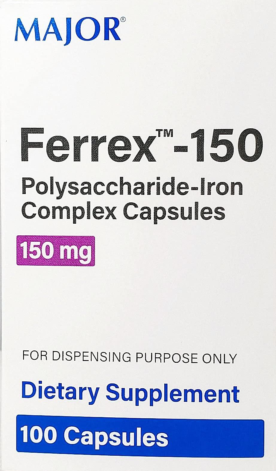 MAJOR PHARM Ferrex-150 Polysaccharide-Iron Complex Capsules 100 Count ...