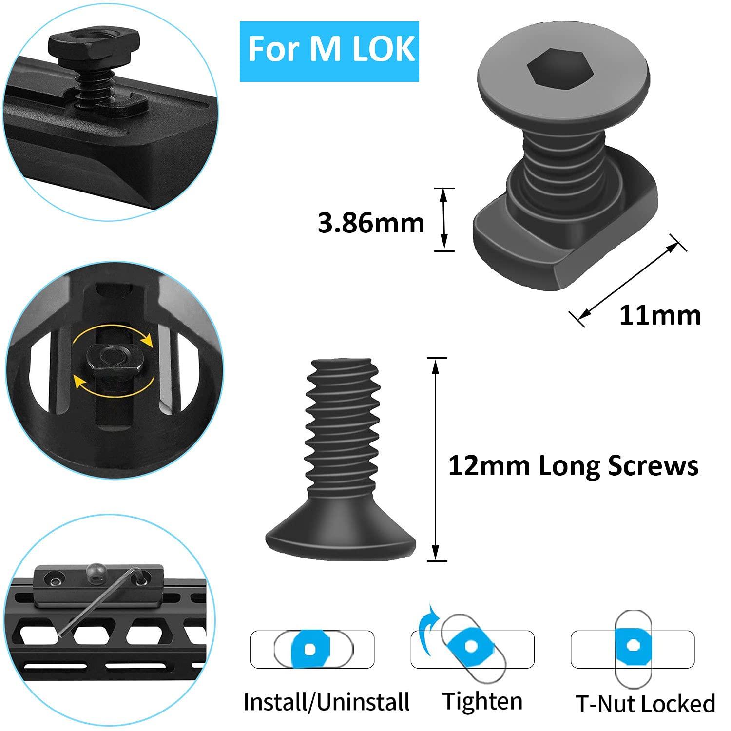 Ficero 12 PCS Mlok Screws and Nuts Replacement Sets - M-Lok Rail Mount Accessories with Allen ...