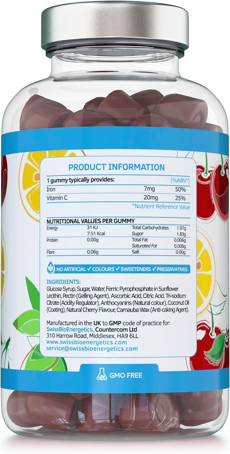 150 Iron Gummies with Vitamin C - Natural Cherry Flavor - 5 Month ...