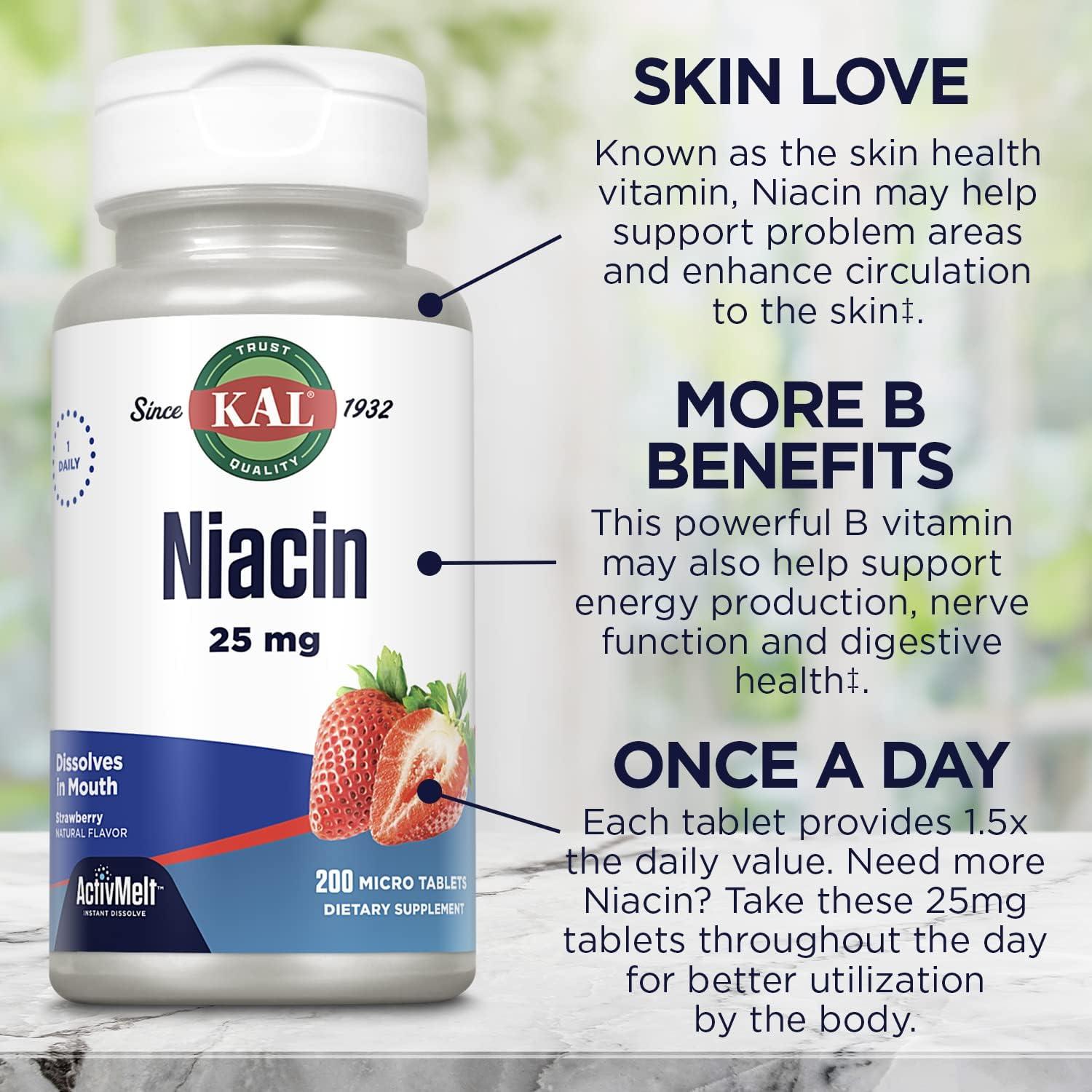 Kal 25mg Niacin Tablets Strawberry - 200 Count | Buy Now with Express ...