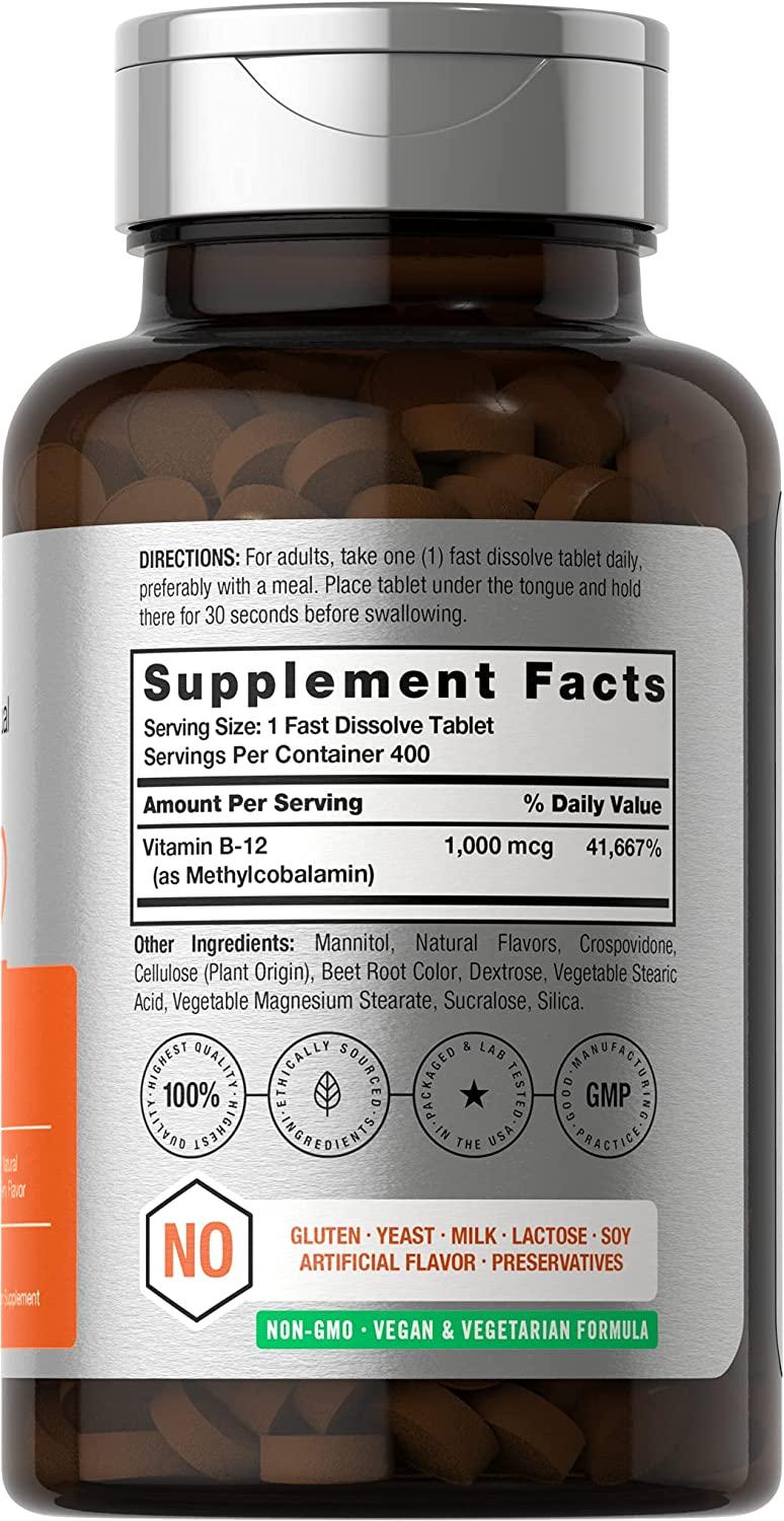 Vitamin B12 Sublingual 1000 mcg | 400 Fast Dissolve Tablets ...