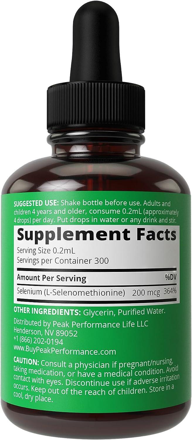 Selenium Liquid Drops - 200mcg, 300 Servings - Thyroid, Immune, Heart ...