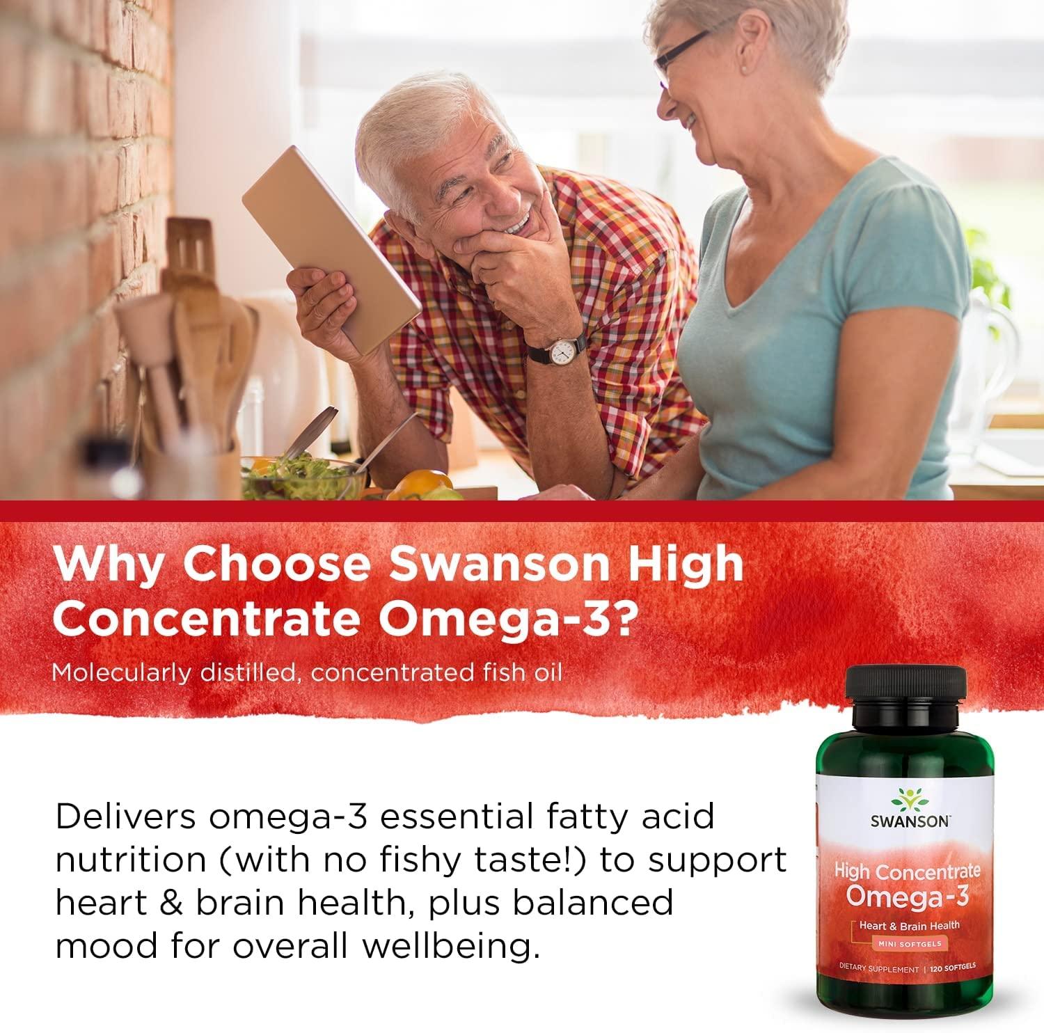 Swanson High Concentrate Omega-3 Softgels - 120 Mini Softgels for Heart ...