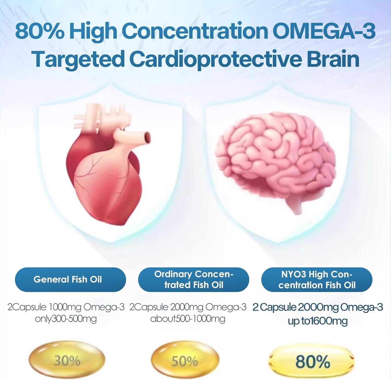NYO3 Fish Oil Omega 3 Supplements for Heart Health and Memory - 60 Soft ...
