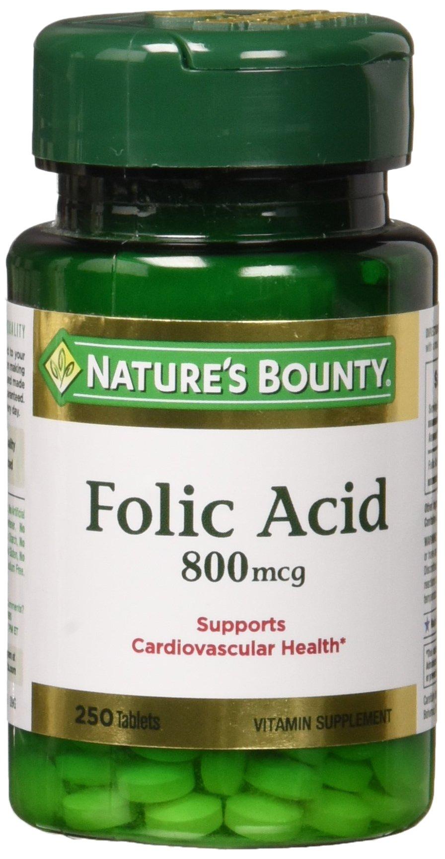 Nature's Bounty Folic Acid 800 mcg Tablets - Maximum Strength 250 ea (Pack of 2) | Buy Now with ...