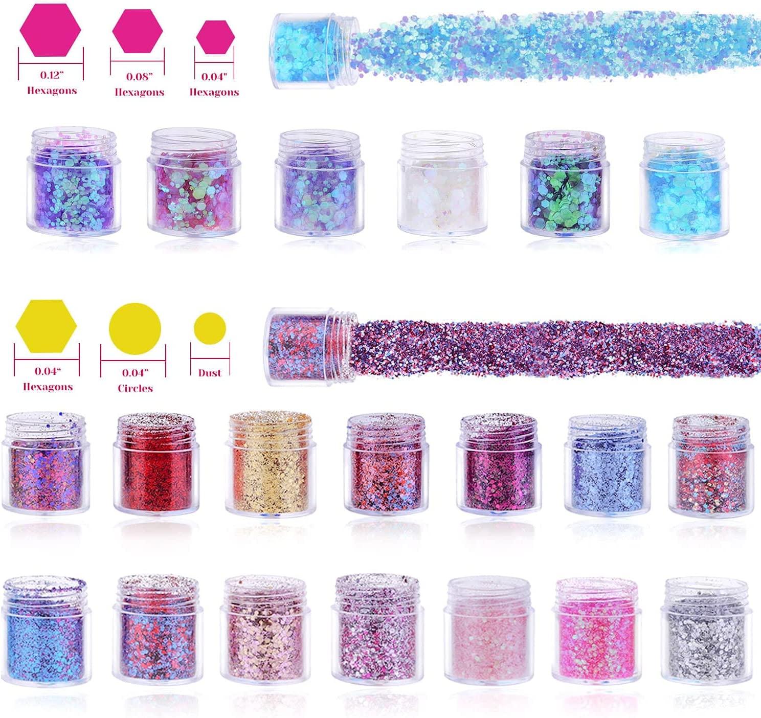 Cridoz 20 Colors Chunky Glitter for Nails, Face, Hair & Craft ...