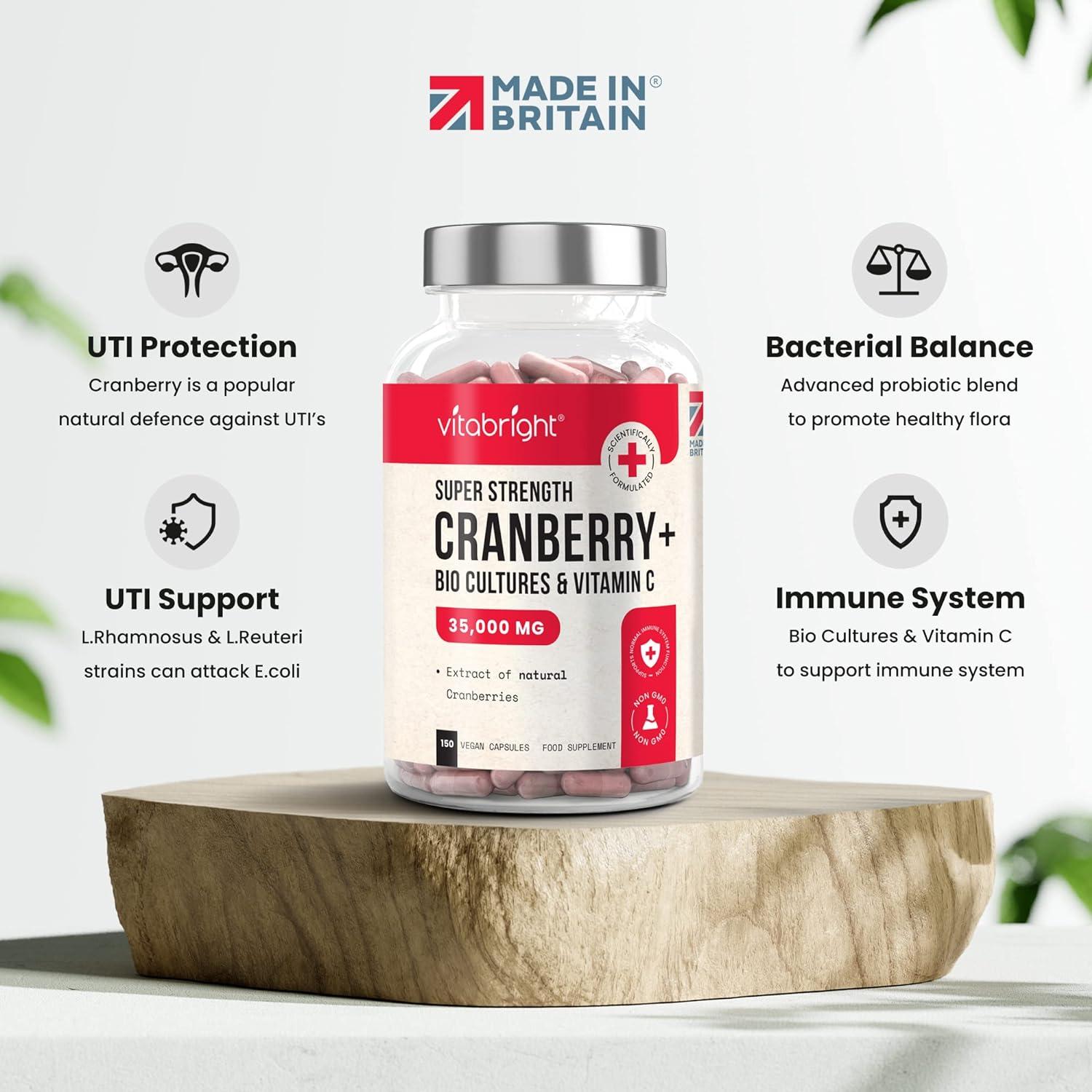 Cranberry Capsules 35,000mg High Strength with Probiotics, Vitamin C ...
