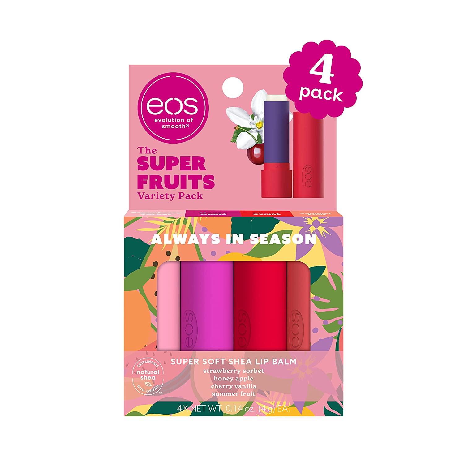 eos Super Soft Shea Lip Balm Sticks Super Fruits Variety Pack - 4 Pack ...
