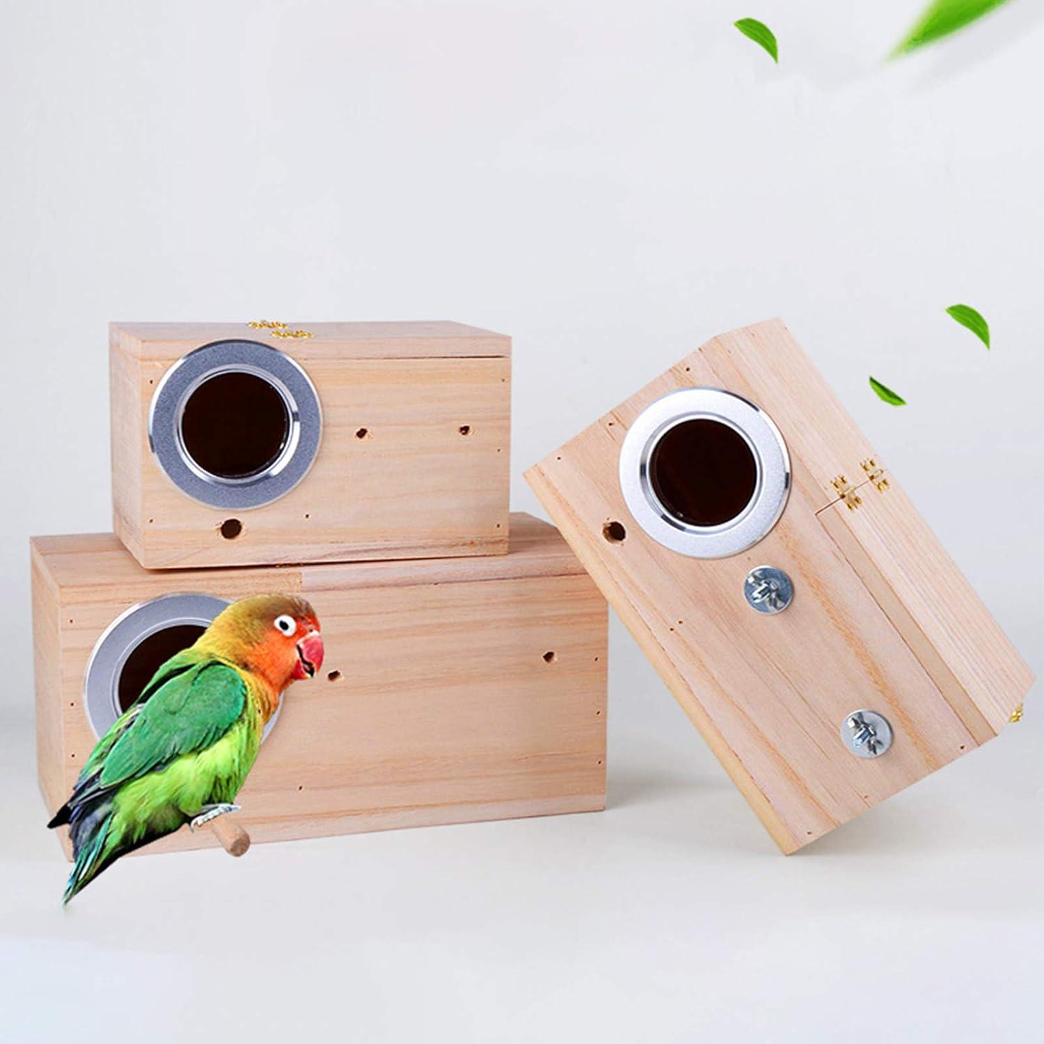 Budgie Nesting Box: Natural Wood Breeding House with Stainless Steel ...