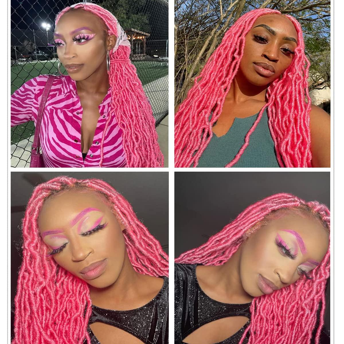 7 Packs Pink 24 Inch Crochet Faux Locs for Black Women - Soft Wavy Pre ...