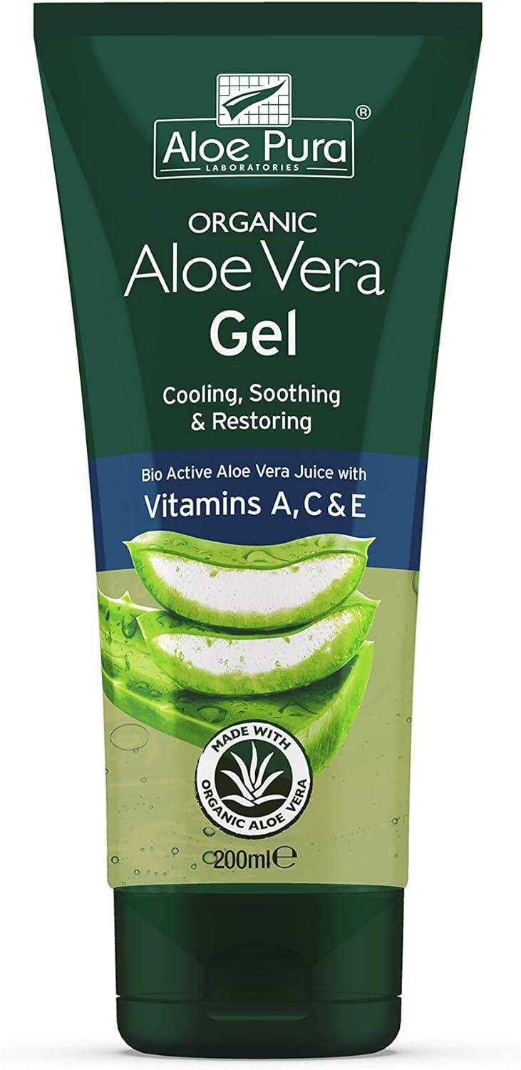 Aloe Pura Organic Aloe Vera Gel with Vitamins A C & E 200ml & Aloe Vera Gel 100ml Natural Vegan ...