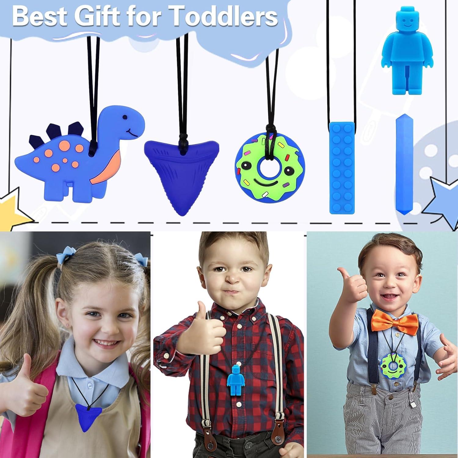 Colon Chain for Kids - 6 Sensory Chewing Necklaces Silicone Bite Rings ...