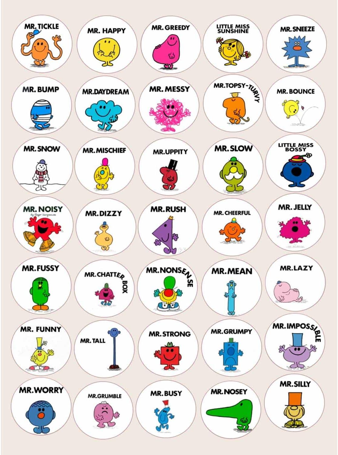 Mr Men Edible Cupcake Toppers - Rice Paper or Wafer Card disc Cake ...
