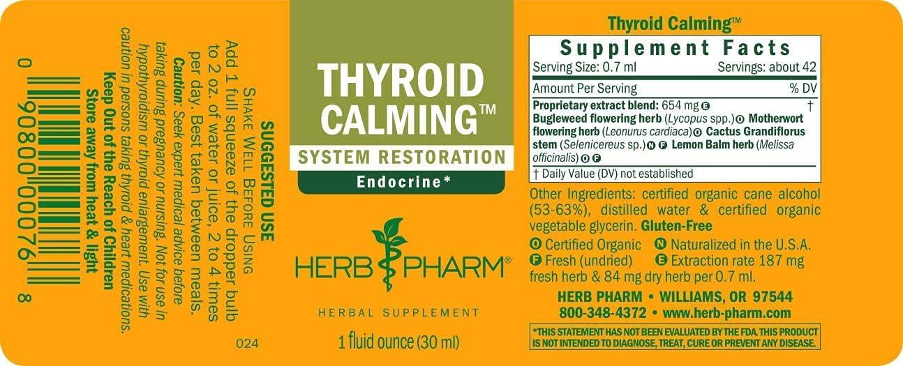 Herb Pharm Thyroid Calming Liquid - Herbal Endocrine Support 1 oz ...