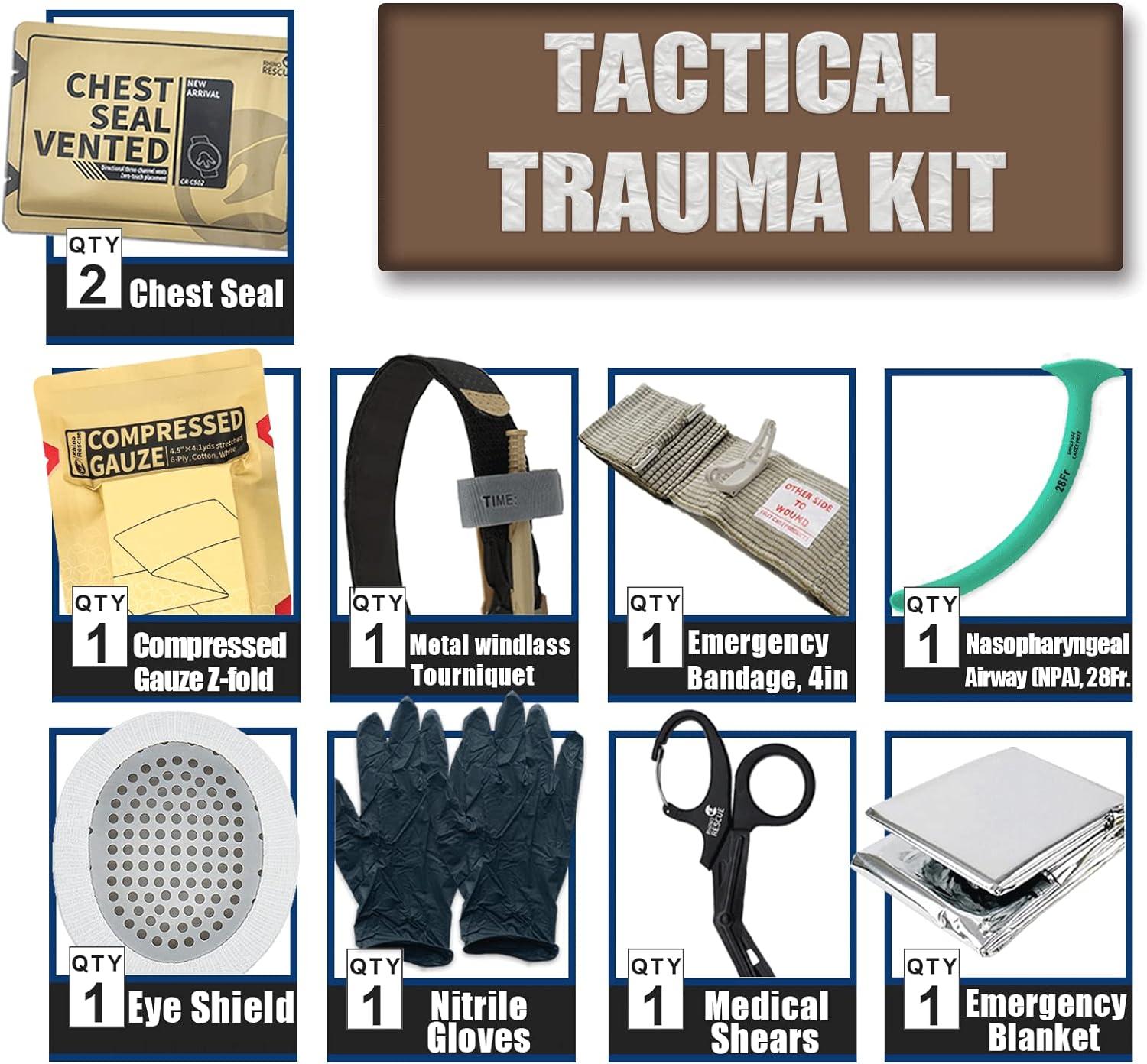 RHINO RESCUE Tactical Trauma Kit - 11 Piece Set for Emergency First Aid ...