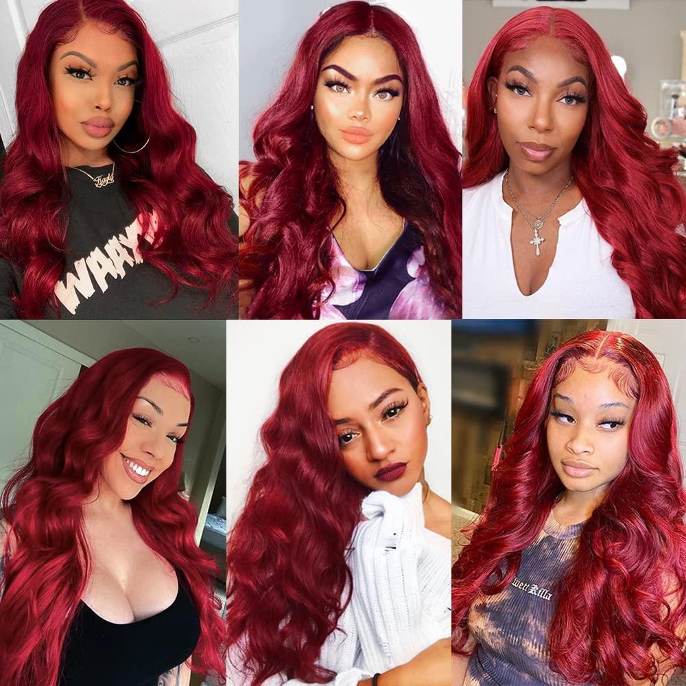 QD-Tizer Burgundy Red Lace Front Wig - Long Wavy Heat Resistant ...