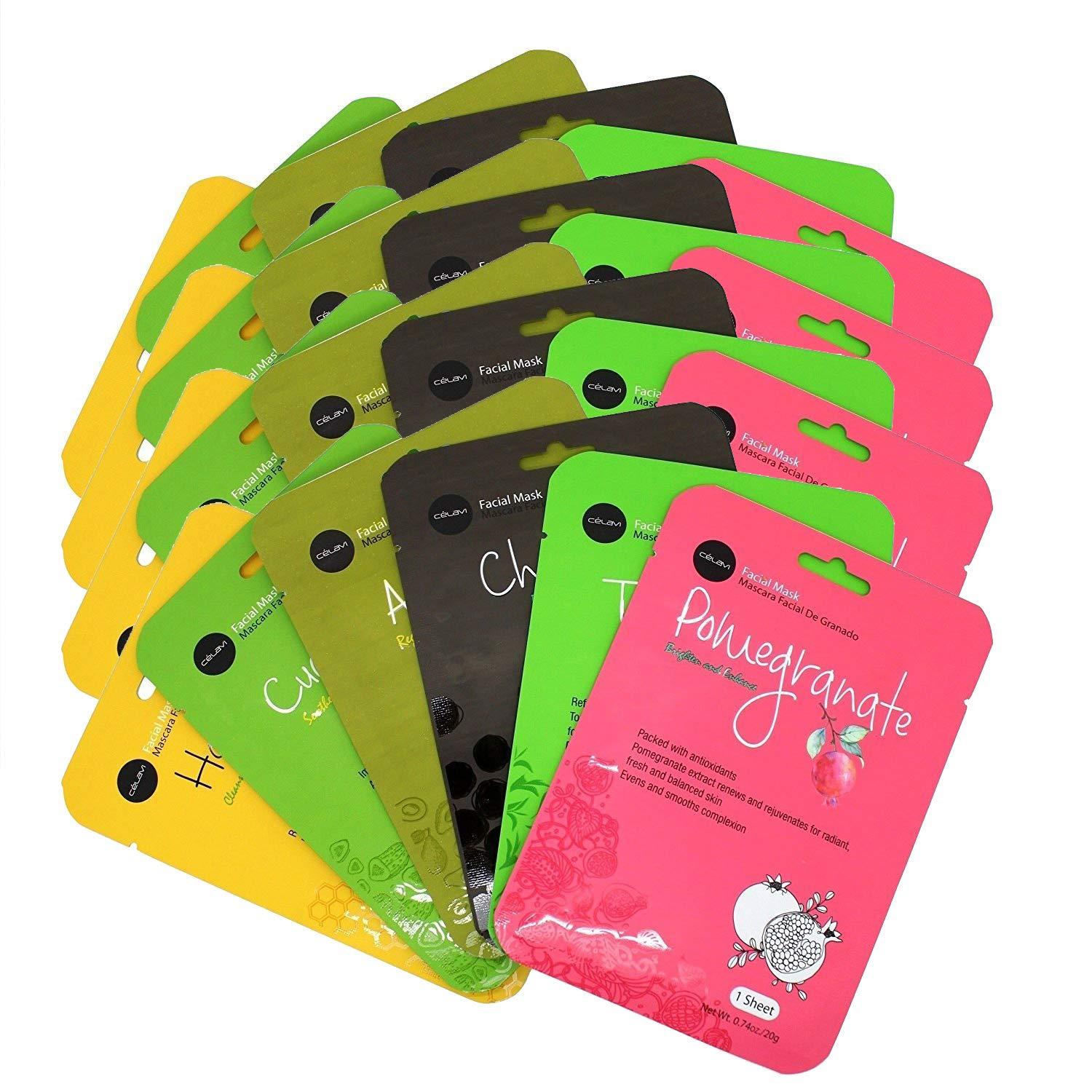 Celavi Korean Essence Facial Masks - 24 Hydrating Sheets, 6 Flavors, K ...