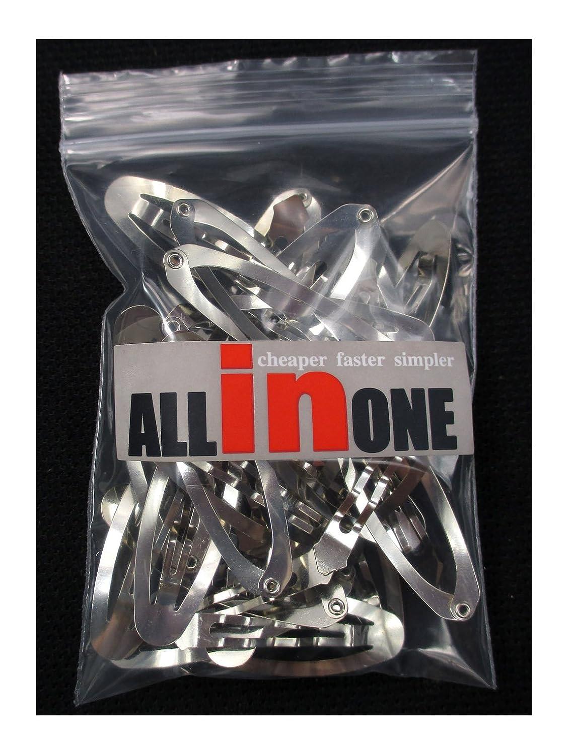 50pcs Metal Silver Oval Snap Hair Clips - DIY Barrettes (60mm)