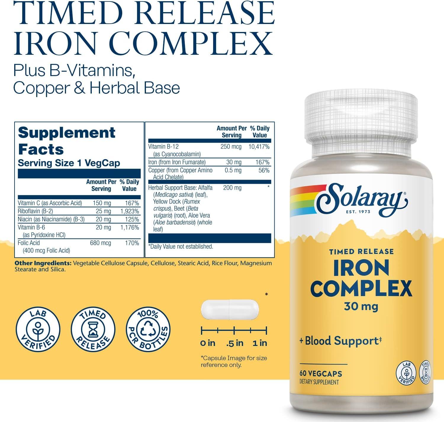 Solaray Iron Complex Timed Release - 60 VegCaps | Buy Now with Express ...