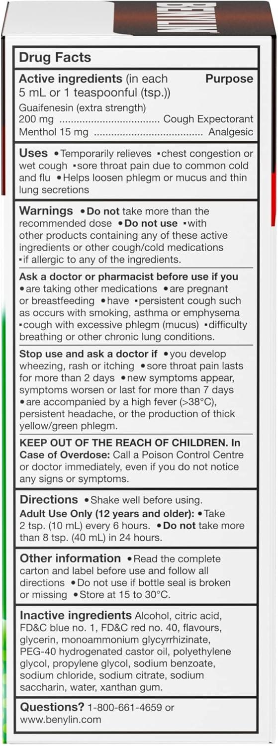BENYLIN Extra Strength Mucus and Phlegm Syrup Relieves Chest Congestion ...