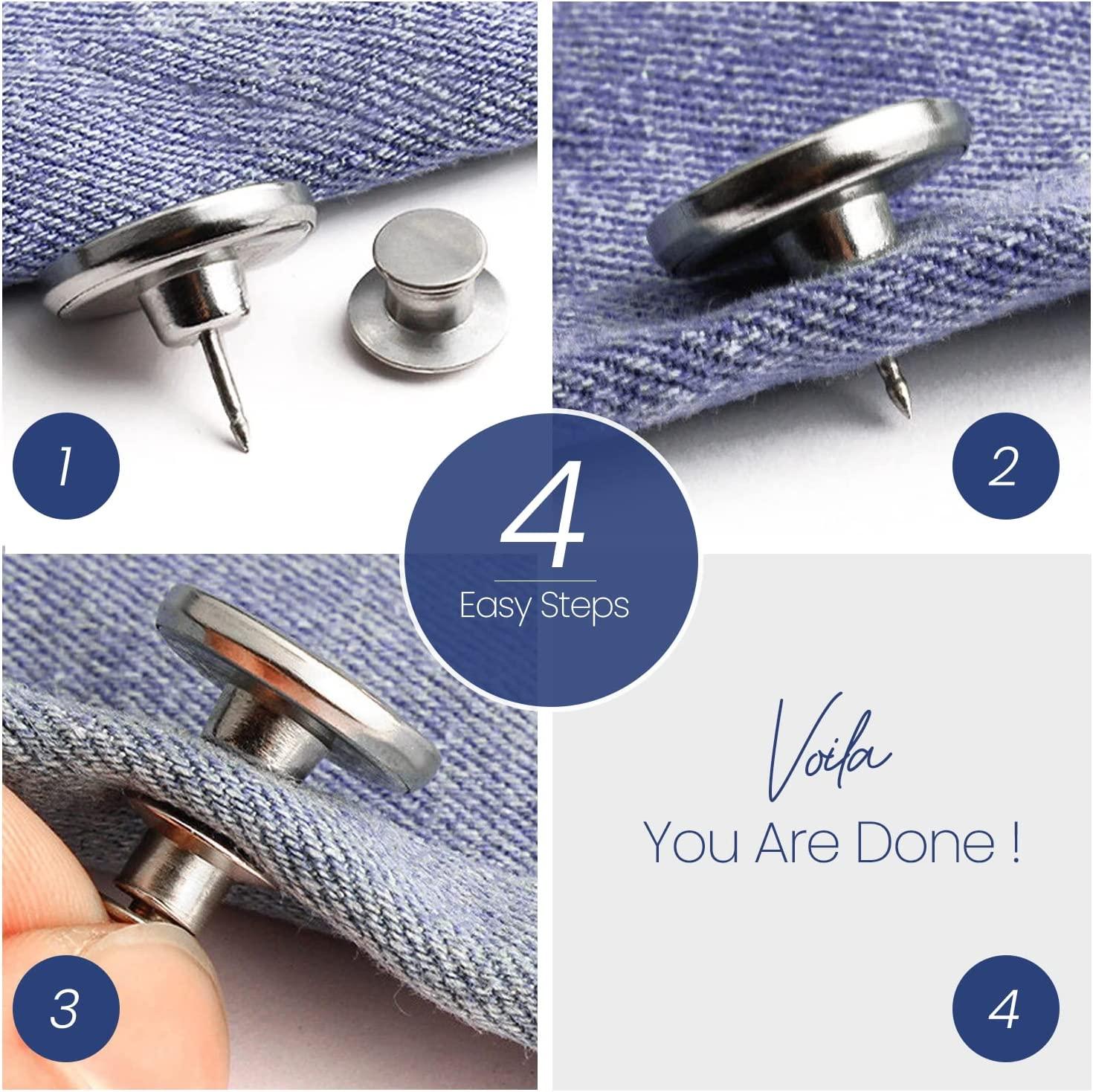 Feedee 8 Sets Jean Buttons Pins - No Sew Jean Buttons for Loose Jeans ...