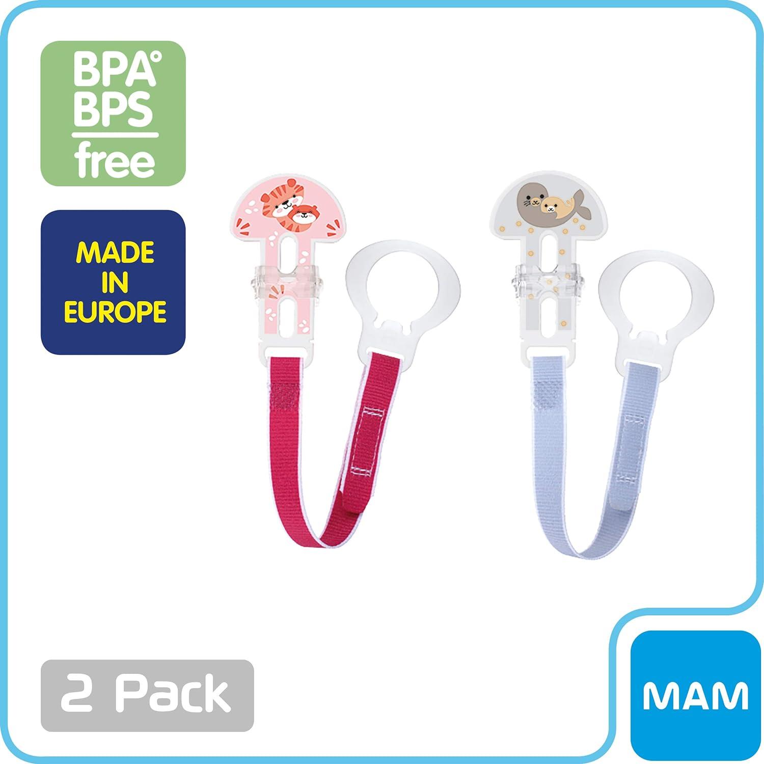 MAM Pacifier Clips for Baby Girls - 2 Count, Fasteners and Flexible ...