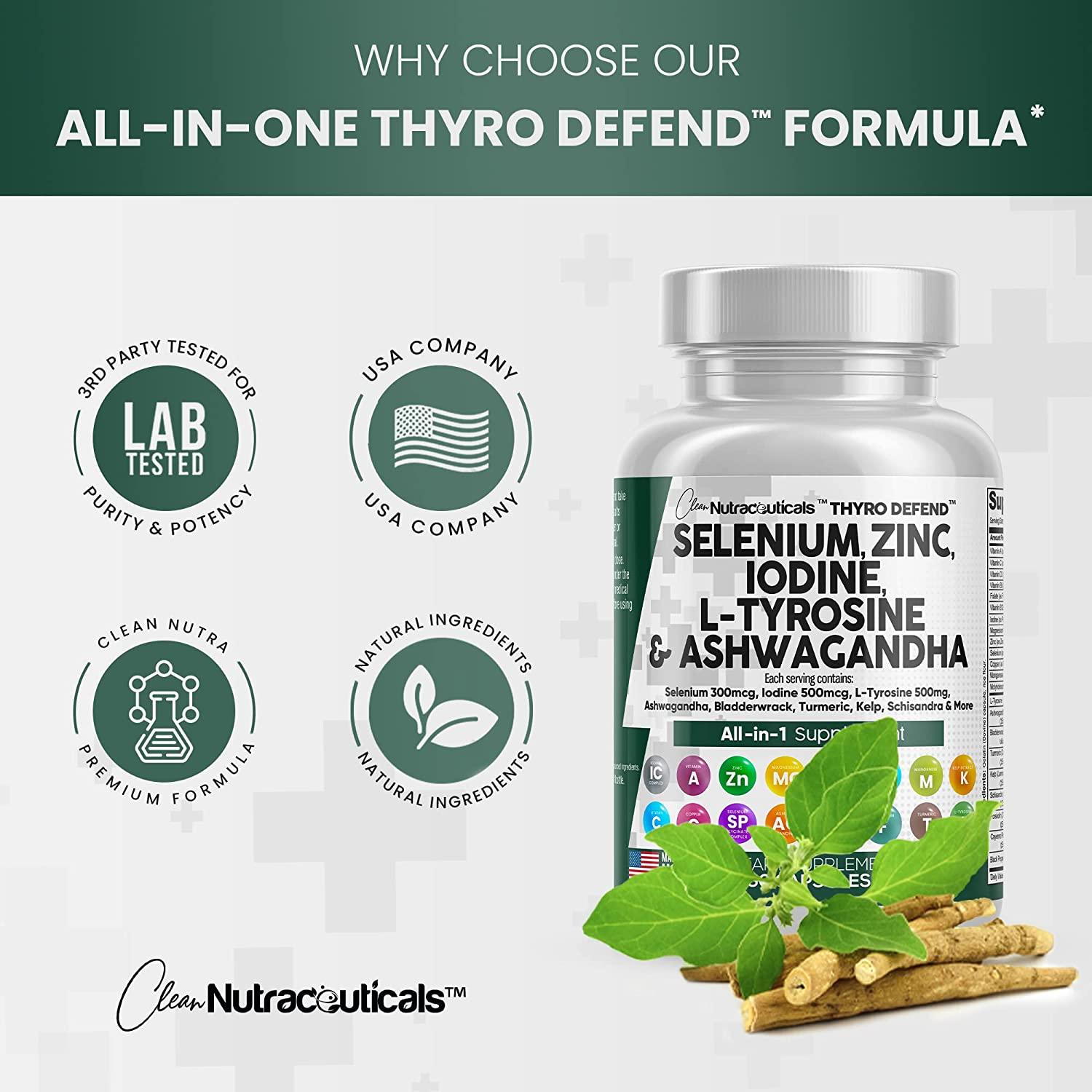 Selenium 300mcg Zinc 50mg Iodine 500mcg Thyroid Support Supplement with ...