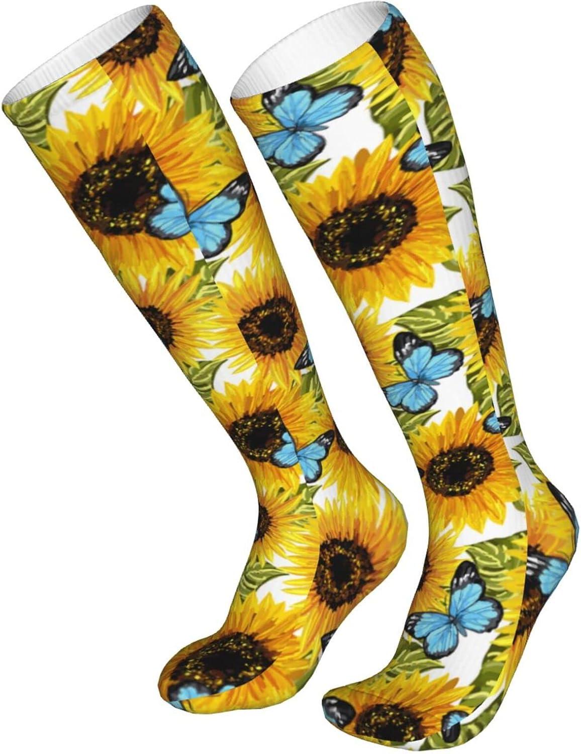 Watercolor Sunflower & Blue Butterfly Compression Socks for Men & Women ...