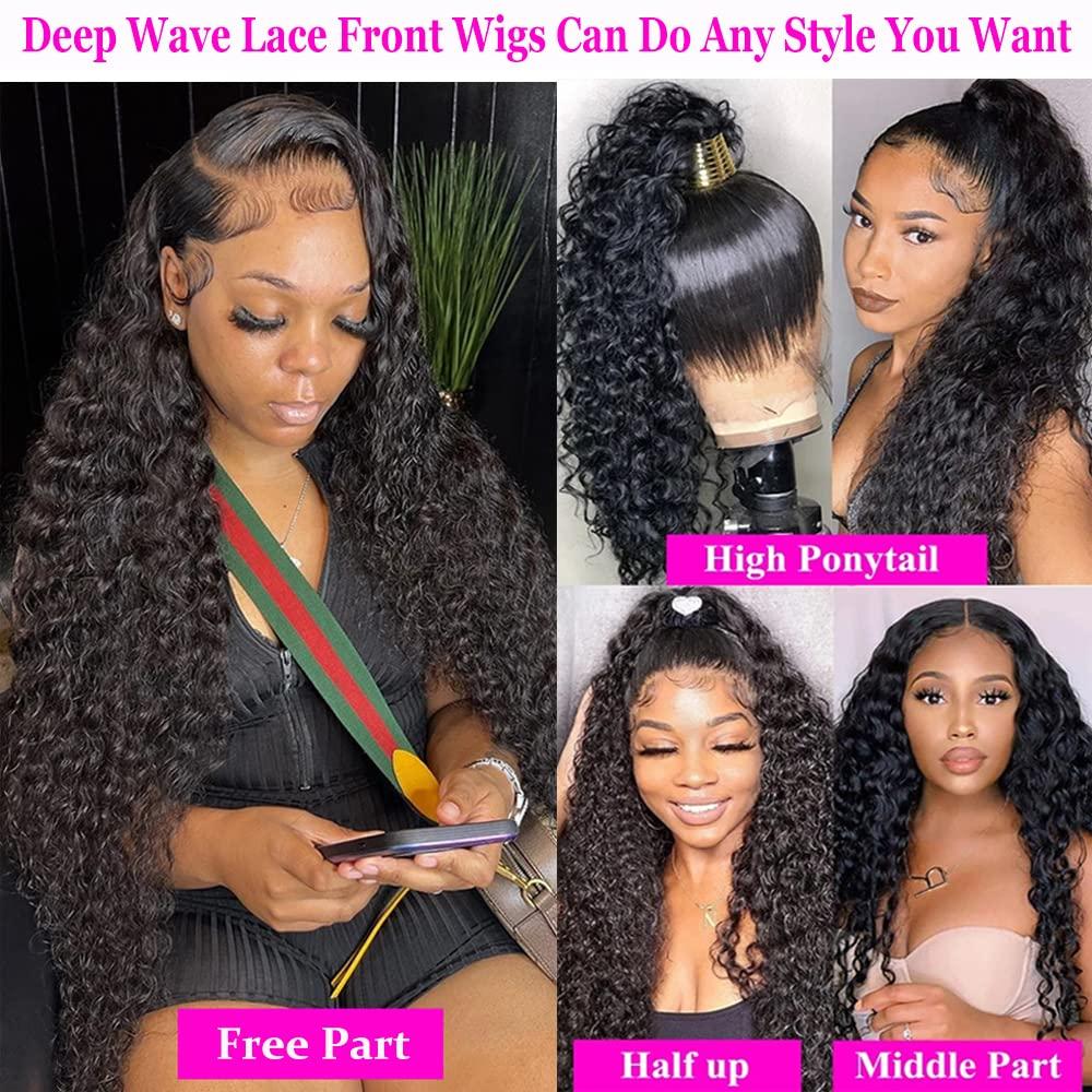 24 Inch Deep Wave Lace Front Wig for Black Women - HD Transparent Curly ...