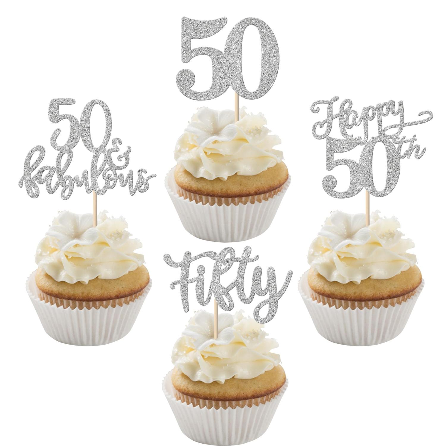 Rsstarxi 24 Pack Happy 50th Birthday Cupcake Toppers Glitter Fifty 50 ...