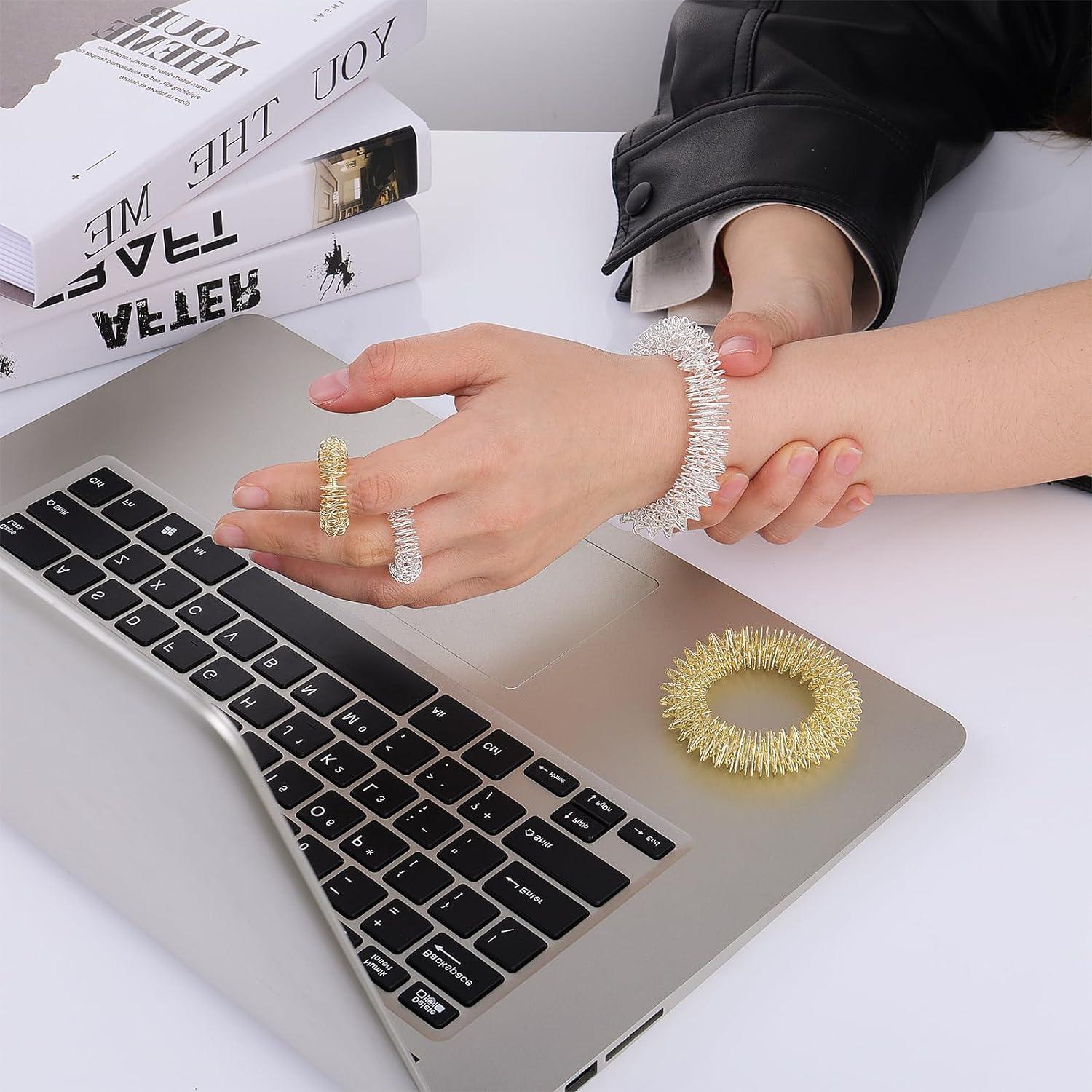 10-Piece Acupressure Ring Set - Stress Relief Finger & Wrist Massage ...