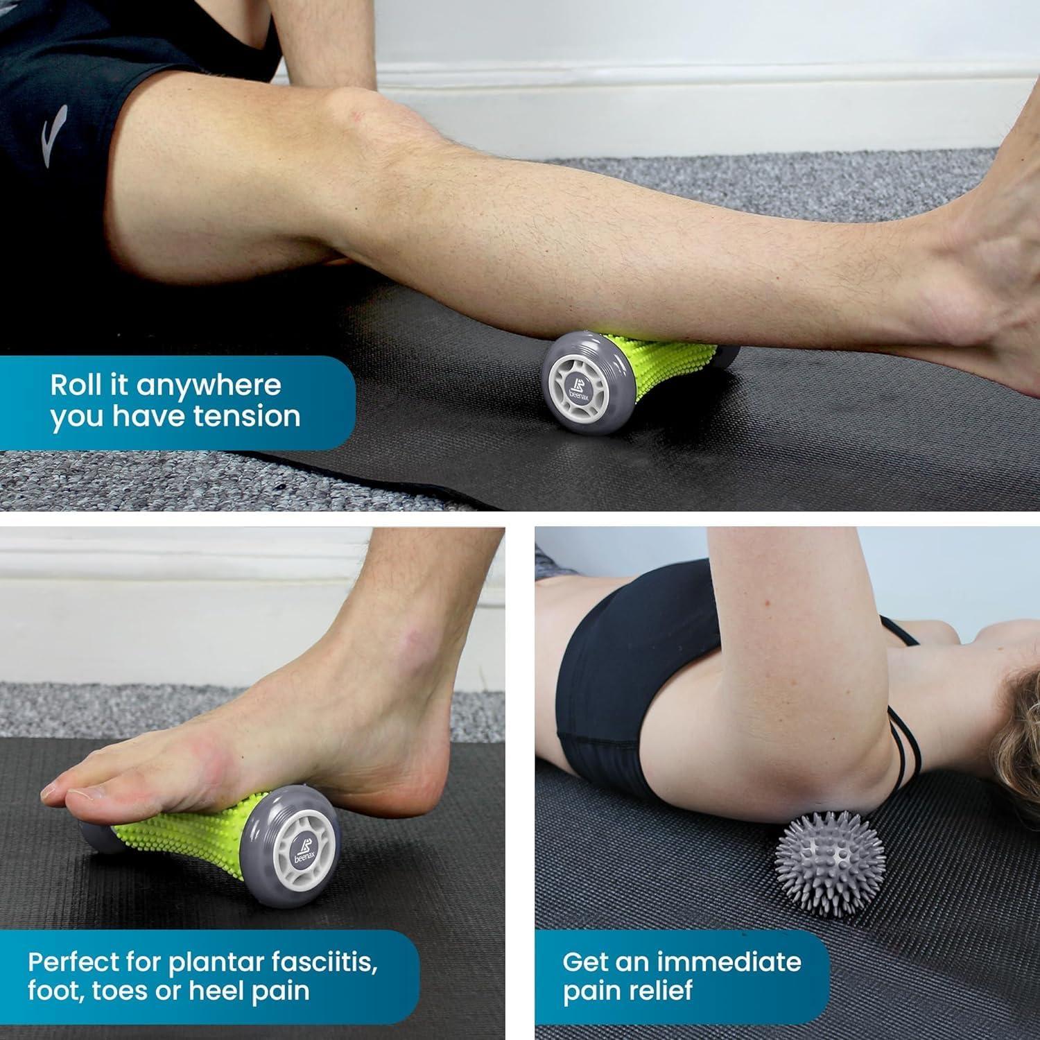 Foot Massage Roller & Hard Spiked Ball Set for Plantar Fasciitis Relief ...