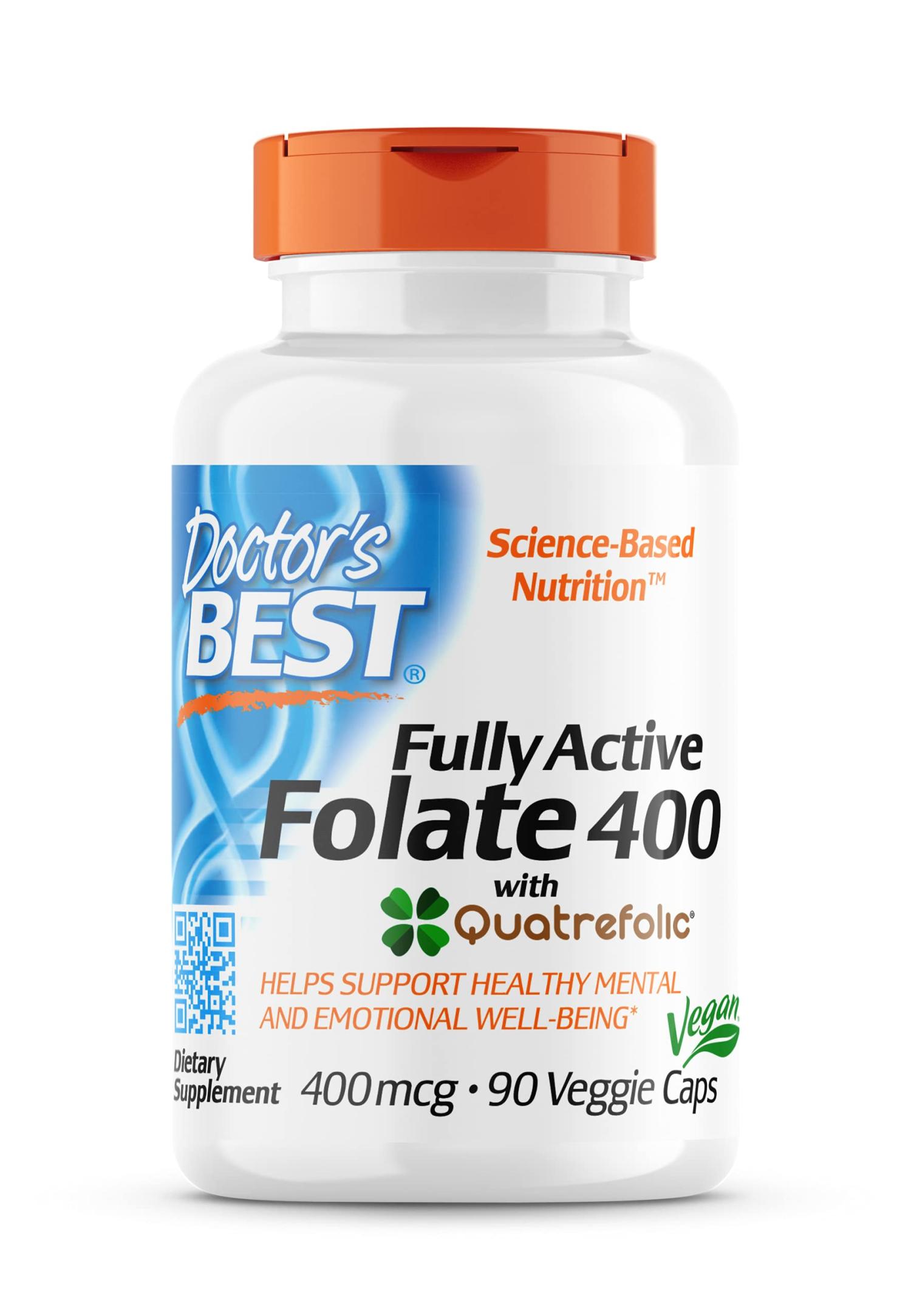 Doctor's Best Fully Active Folate 400 mcg - Quatrefolic, 90 Veggie Caps ...