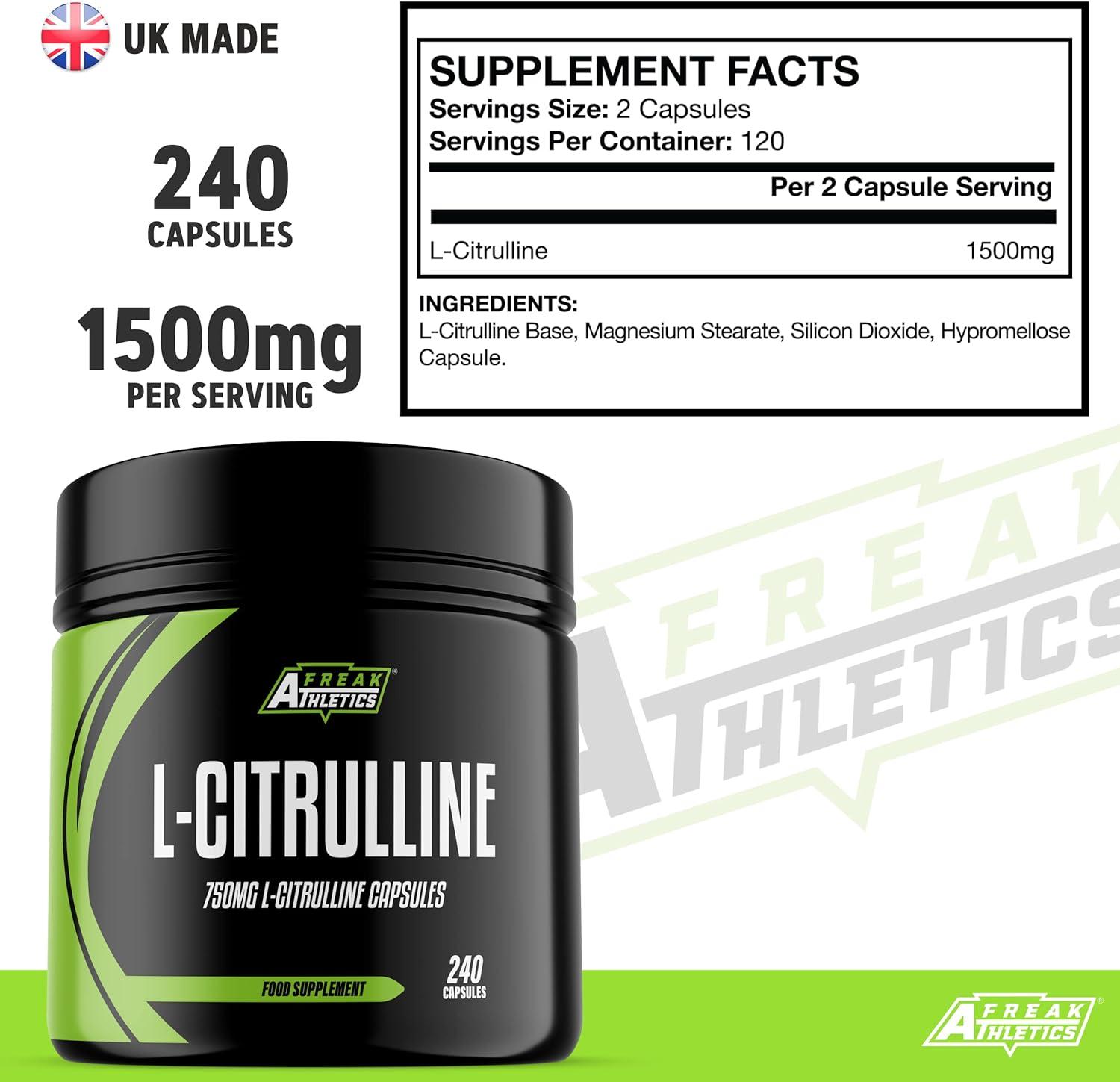 L-Citrulline 750mg Capsules - 1500mg Per Serving - Muscle Performance ...