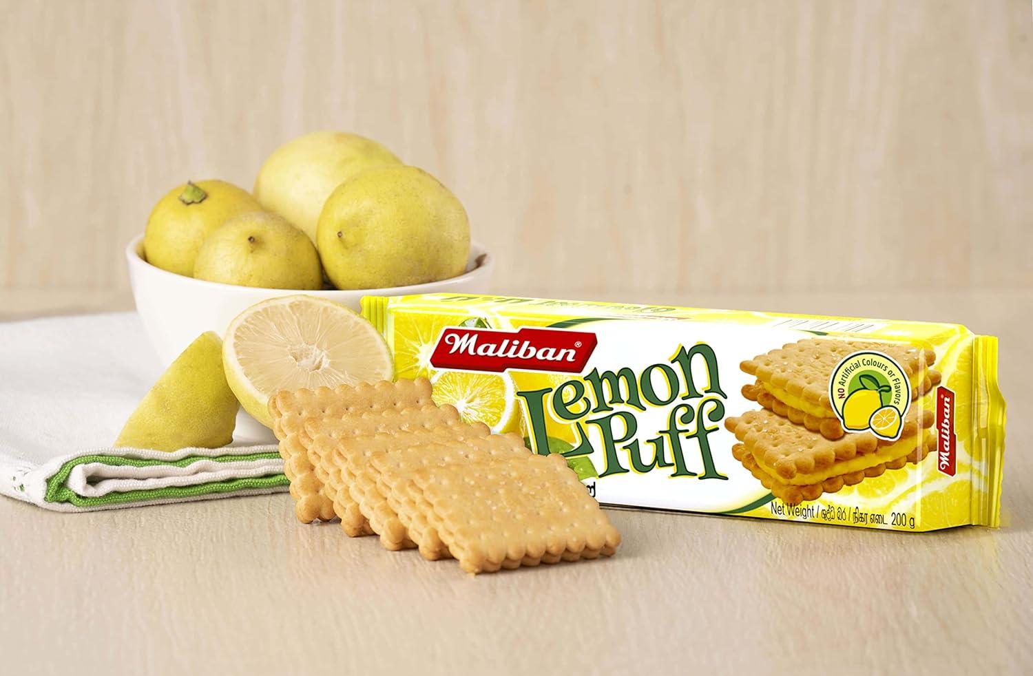 Munchee Lemon puff biscuits Lemon flavoured cream Sugar sprinkled ...