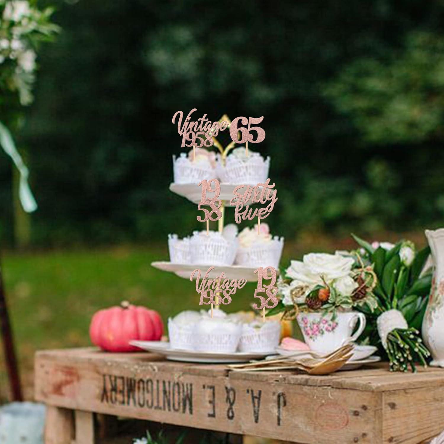 Pack of 24 Vintage 1958 Cupcake Toppers 65th Birthday Cake Decoration ...